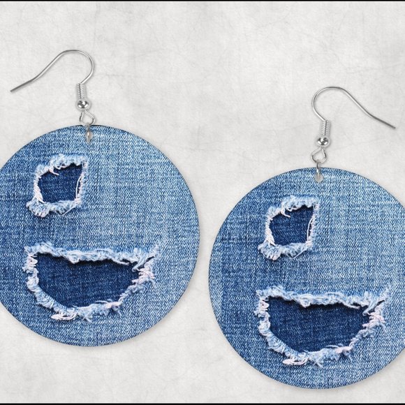 Hand Crafted | Jewelry | Womens Ripped Torn Denim Design Custom Round ...